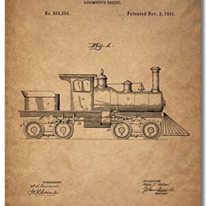 Railroad Train Patent Prints - Set of 6 (8 inches x 10 inches) Photos Locomotive Railway