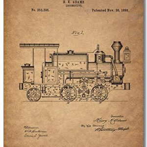 Railroad Train Patent Prints - Set of 6 (8 inches x 10 inches) Photos Locomotive Railway