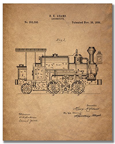 Railroad Train Patent Prints - Set of 6 (8 inches x 10 inches) Photos Locomotive Railway