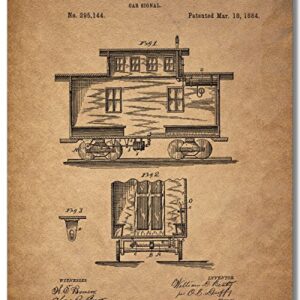 Railroad Train Patent Prints - Set of 6 (8 inches x 10 inches) Photos Locomotive Railway