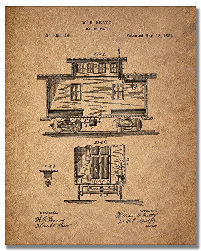 Railroad Train Patent Prints - Set of 6 (8 inches x 10 inches) Photos Locomotive Railway