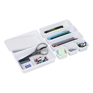 mind reader 8 piece interlocking multi purpose storage bin organizers, white