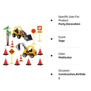 Construction Party Decoration 6-Count Cone-Shaped Molded Candles, 2 Pieces Construction Truck Decors, 1 Piece Palm Tree with Coconut and 5 Pieces Barricade Set for Birthday Cake Toppers