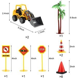 Construction Party Decoration 6-Count Cone-Shaped Molded Candles, 2 Pieces Construction Truck Decors, 1 Piece Palm Tree with Coconut and 5 Pieces Barricade Set for Birthday Cake Toppers