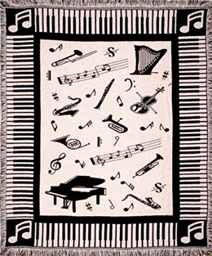 Simply Home Music Notes Piano & Instruments Afghan Throw Blanket 50" x 60"