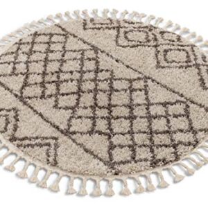 Well Woven Layla Shag Ivory Moroccan Trellis Area Rug 4' Round (3'11")