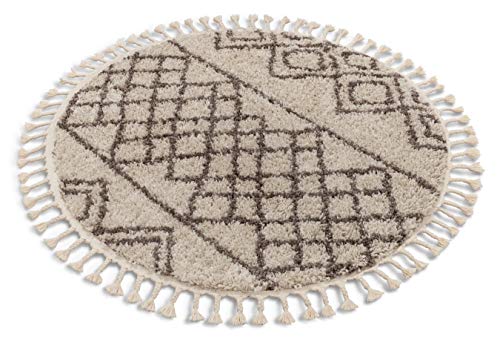 Well Woven Layla Shag Ivory Moroccan Trellis Area Rug 4' Round (3'11")