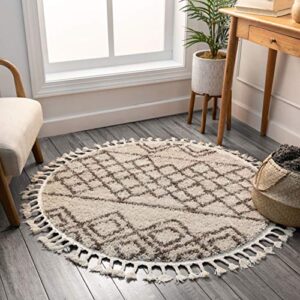 Well Woven Layla Shag Ivory Moroccan Trellis Area Rug 4' Round (3'11")