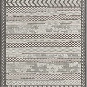 Unique Loom Outdoor Border Collection Transitional Indoor & Outdoor Casual Striped Tonal Moroccan Area Rug, 2 ft 2 in x 3 ft, Gray/Dark Gray