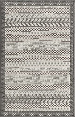 Unique Loom Outdoor Border Collection Transitional Indoor & Outdoor Casual Striped Tonal Moroccan Area Rug, 2 ft 2 in x 3 ft, Gray/Dark Gray