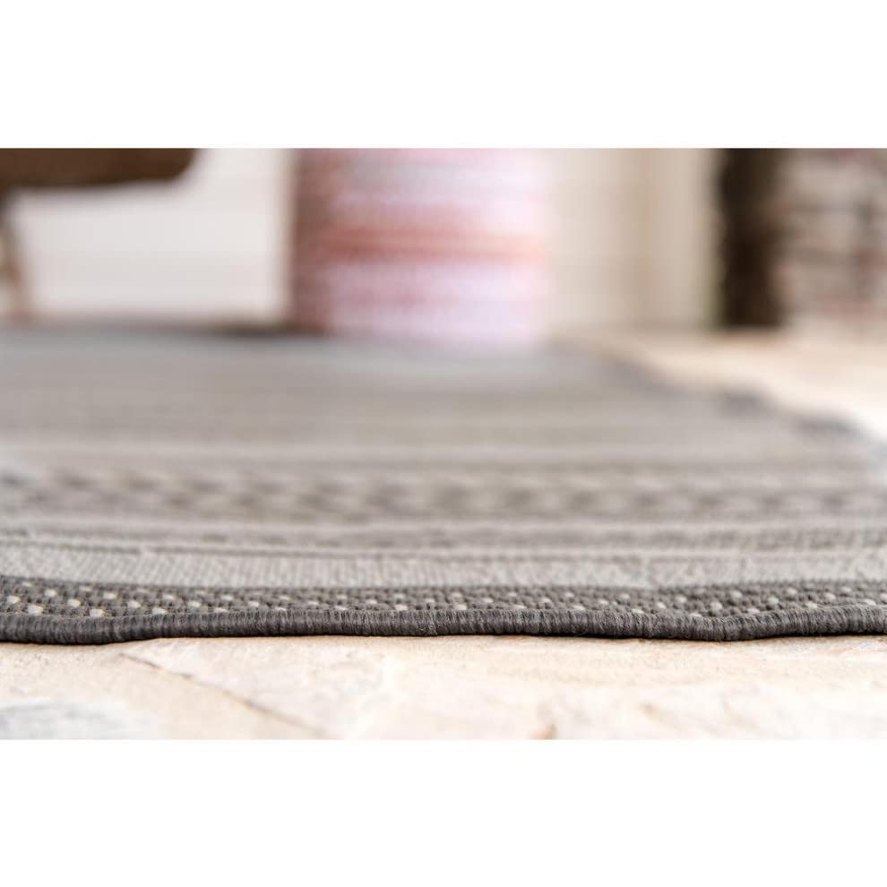 Unique Loom Outdoor Border Collection Transitional Indoor & Outdoor Casual Striped Tonal Moroccan Area Rug, 2 ft 2 in x 3 ft, Gray/Dark Gray