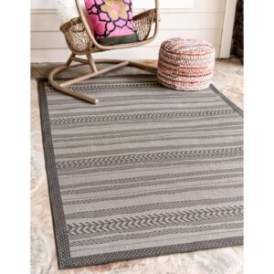 Unique Loom Outdoor Border Collection Transitional Indoor & Outdoor Casual Striped Tonal Moroccan Area Rug, 2 ft 2 in x 3 ft, Gray/Dark Gray