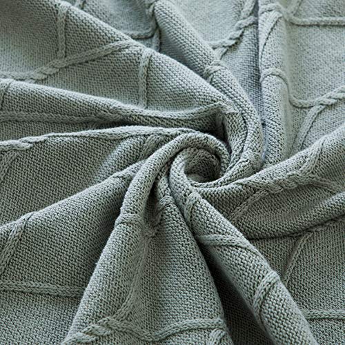 100% Cotton Sage Green Cable Knit Throw Blanket for Couch, Sofa with Bonus Laundering Bag for Couch Sofa Bed – Lightweight 50 x 63, Extra Cozy, Machine Washable, Home Décor