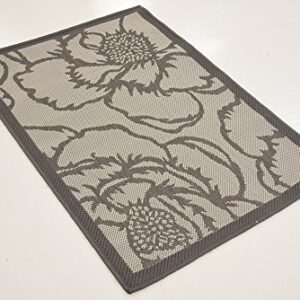 Unique Loom Botanical Collection Floral, Bohemian, Border, Coastal, Indoor and Outdoor Area Rug, 2 ft 2 in x 3 ft, Gray/Light Gray