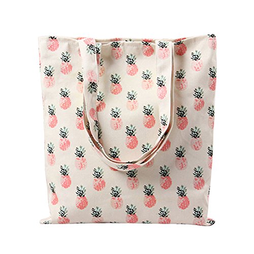 Caixia Women's Tropical Pineapple Patern Canvas Tote Shopping Bag Beige