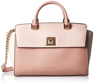 michael kors sylvia tri-color satchel bag, soft pink/light cream/fawn