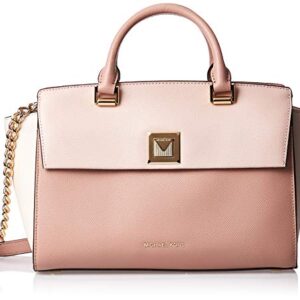 Michael Kors Sylvia Tri-Color Satchel Bag, Soft Pink/Light Cream/Fawn