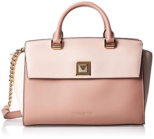 Michael Kors Sylvia Tri-Color Satchel Bag, Soft Pink/Light Cream/Fawn