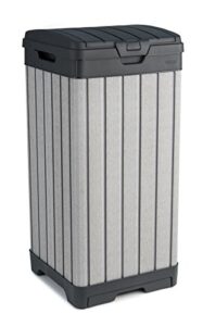 keter rockford resin 38 gallon trash can with lid and drip tray for easy cleaning-perfect for patios, kitchens, and outdoor entertaining, grey