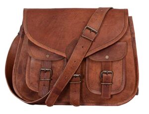 kpl 14 inch leather crossbody bags purse women shoulder bag satchel ladies tote travel purse full grain leather (tan brown)