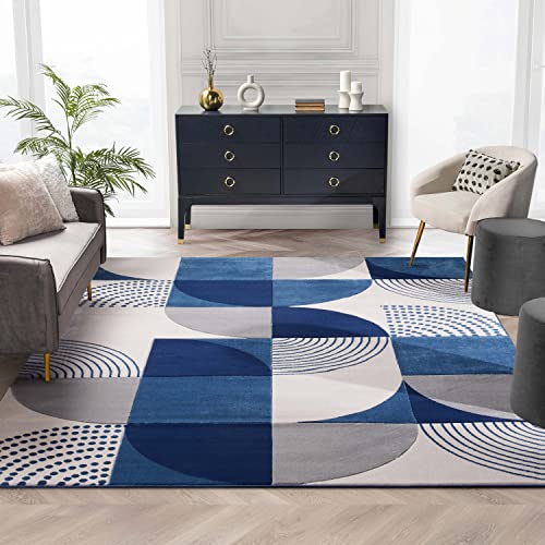 Well Woven Good Vibes Margot Blue Modern Geometric Chevron 5'3" X 7'3" 3D Texture Area Rug