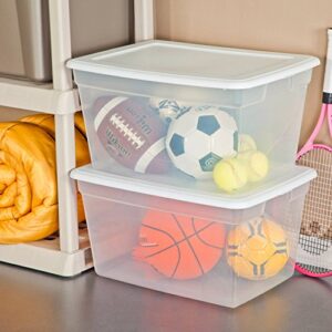 set of 8 58 quart white see-through base storage box, lid snaps firmly to the base