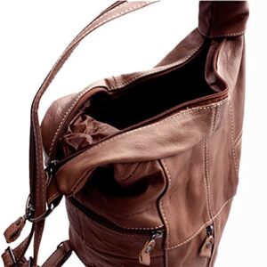 SILVERFEVER Silver Fever® Genuine Leather Backpack Purse Sling Organizer (Brown)