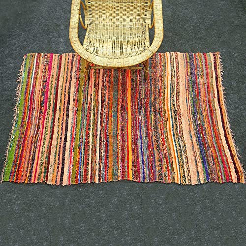 Chindi Cotton Rag Rugs 100% Eco-Friendly, 2-in-1 Reversible Multipurpose, Multicolor Hand-Woven Traditional Rugs (5ft X 3ft) for Living Room & Kitchen - Beige