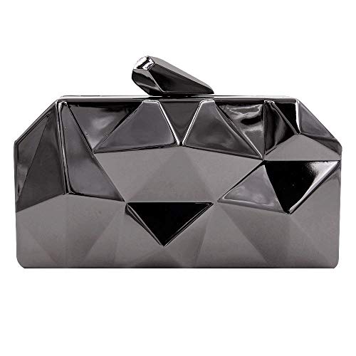 YAOSEN Women Geometric Metal Clutch Diamond Chain Purse Handbag (Pewter)