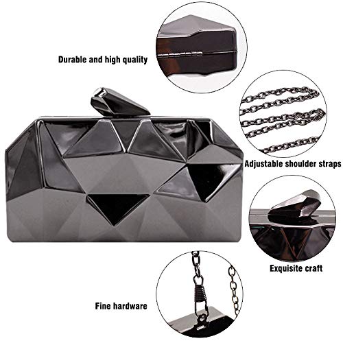 YAOSEN Women Geometric Metal Clutch Diamond Chain Purse Handbag (Pewter)