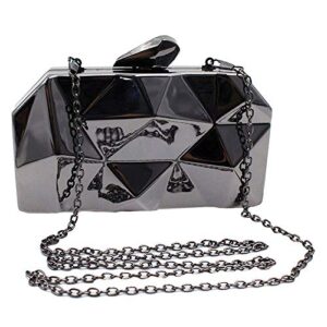 YAOSEN Women Geometric Metal Clutch Diamond Chain Purse Handbag (Pewter)