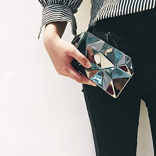 YAOSEN Women Geometric Metal Clutch Diamond Chain Purse Handbag (Pewter)