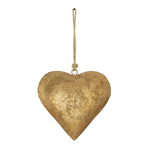 Deco 79 Metal Heart Decorative Bell with Hanging Rope, Set of 3 20", 17", 12"H, Gold