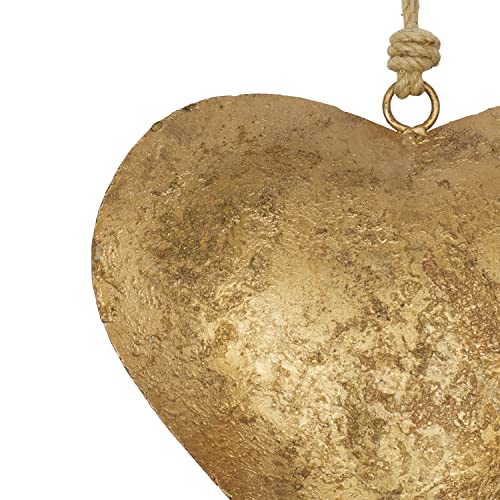 Deco 79 Metal Heart Decorative Bell with Hanging Rope, Set of 3 20", 17", 12"H, Gold