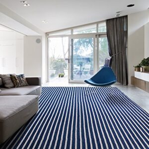 HOMEGNOME Indoor Outdoor Striped Rug 8'x10' Navy Blue