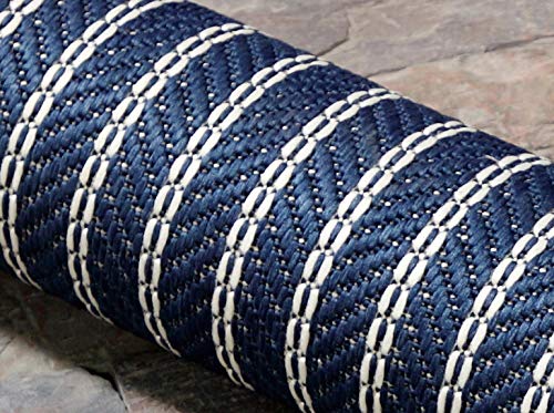 HOMEGNOME Indoor Outdoor Striped Rug 8'x10' Navy Blue