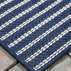 HOMEGNOME Indoor Outdoor Striped Rug 8'x10' Navy Blue