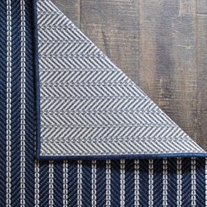 HOMEGNOME Indoor Outdoor Striped Rug 8'x10' Navy Blue