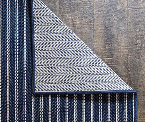 HOMEGNOME Indoor Outdoor Striped Rug 8'x10' Navy Blue