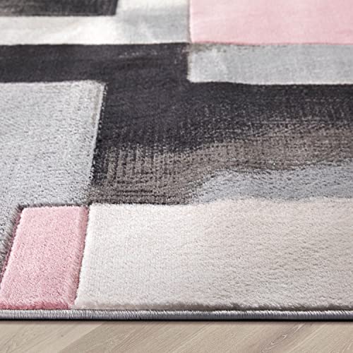 Well Woven Good Vibes Louisa Blush Pink Modern Geometric Boxes 5'3" x 7'3" 3D Texture Area Rug, 5 ft 3 in x 7 ft 3