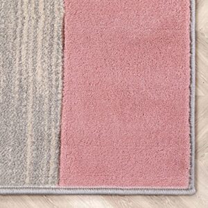 Well Woven Good Vibes Louisa Blush Pink Modern Geometric Boxes 5'3" x 7'3" 3D Texture Area Rug, 5 ft 3 in x 7 ft 3