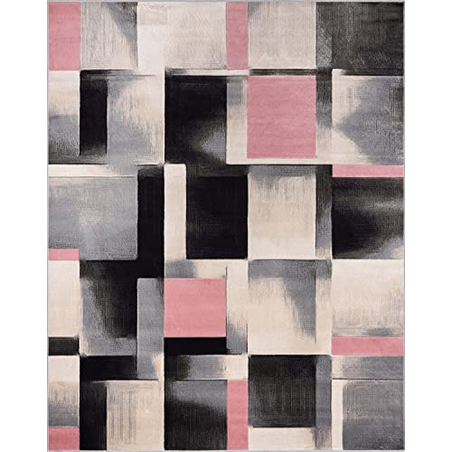 Well Woven Good Vibes Louisa Blush Pink Modern Geometric Boxes 5'3" x 7'3" 3D Texture Area Rug, 5 ft 3 in x 7 ft 3