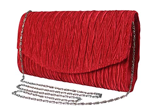 Peach Couture Womens Vintage Satin Pleated Envelope Evening Cocktail Wedding Party Handbag Clutch (Scarlet)