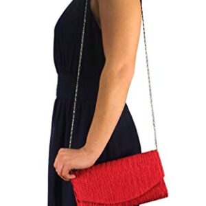 Peach Couture Womens Vintage Satin Pleated Envelope Evening Cocktail Wedding Party Handbag Clutch (Scarlet)