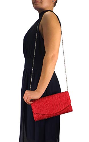 Peach Couture Womens Vintage Satin Pleated Envelope Evening Cocktail Wedding Party Handbag Clutch (Scarlet)