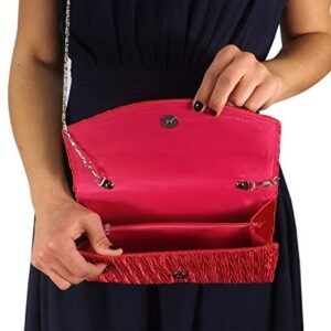 Peach Couture Womens Vintage Satin Pleated Envelope Evening Cocktail Wedding Party Handbag Clutch (Scarlet)