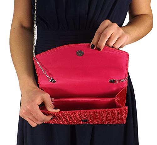 Peach Couture Womens Vintage Satin Pleated Envelope Evening Cocktail Wedding Party Handbag Clutch (Scarlet)