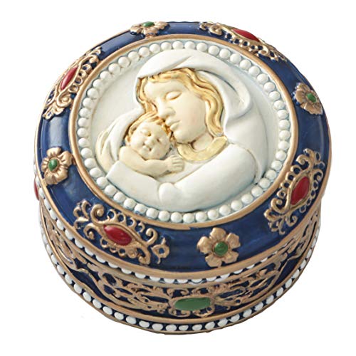 Fashion Craft Madonna and Child Rosary Trinket Box, 2 3/4", Multicolor