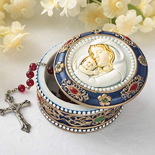 Fashion Craft Madonna and Child Rosary Trinket Box, 2 3/4", Multicolor