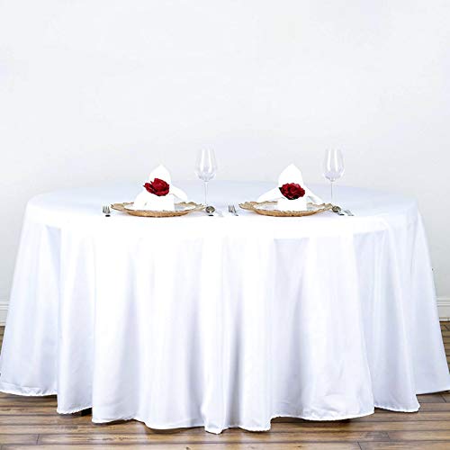 Surmente Tablecloth 120 Inch Round Polyester Table Cloth for Weddings, Banquets, or Restaurants (White) …